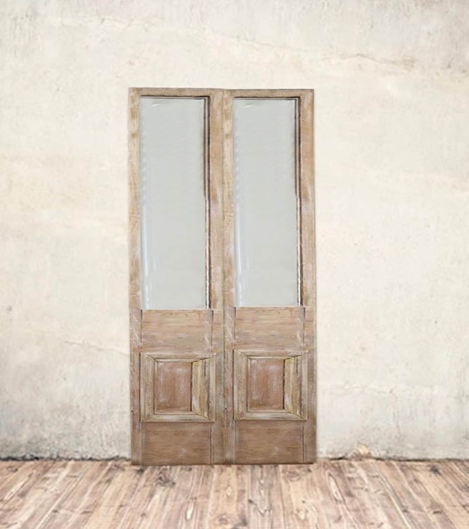 Solid Wood French Doors, Rustic Farmhouse Glass Panel, Custom Size - Etsy