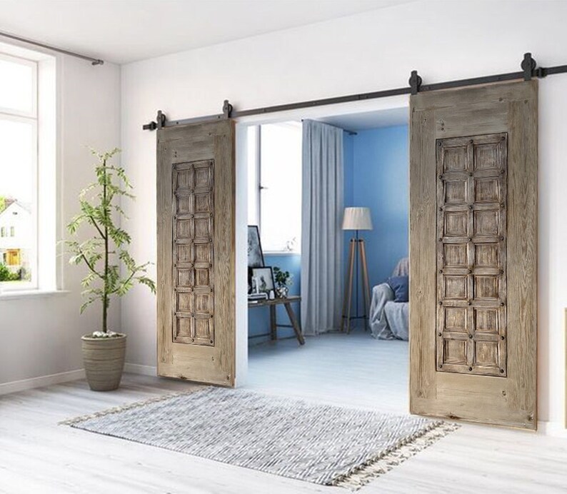 Custom Rustic Wood Door: Farmhouse Interior, Rivet Decor - Etsy