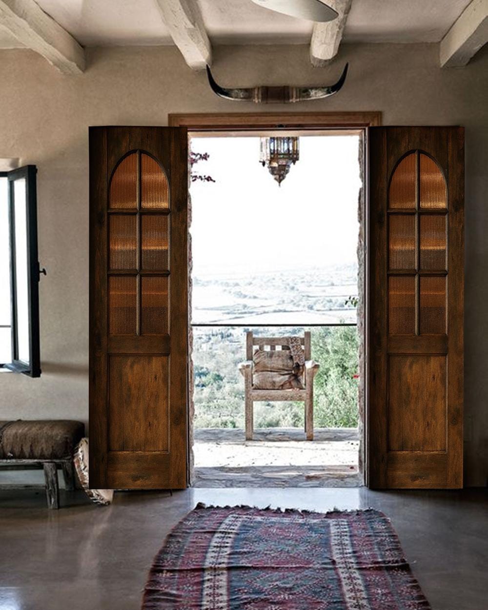 Handcrafted Arched Glass Wood Door: Rustic Farmhouse Style - Etsy