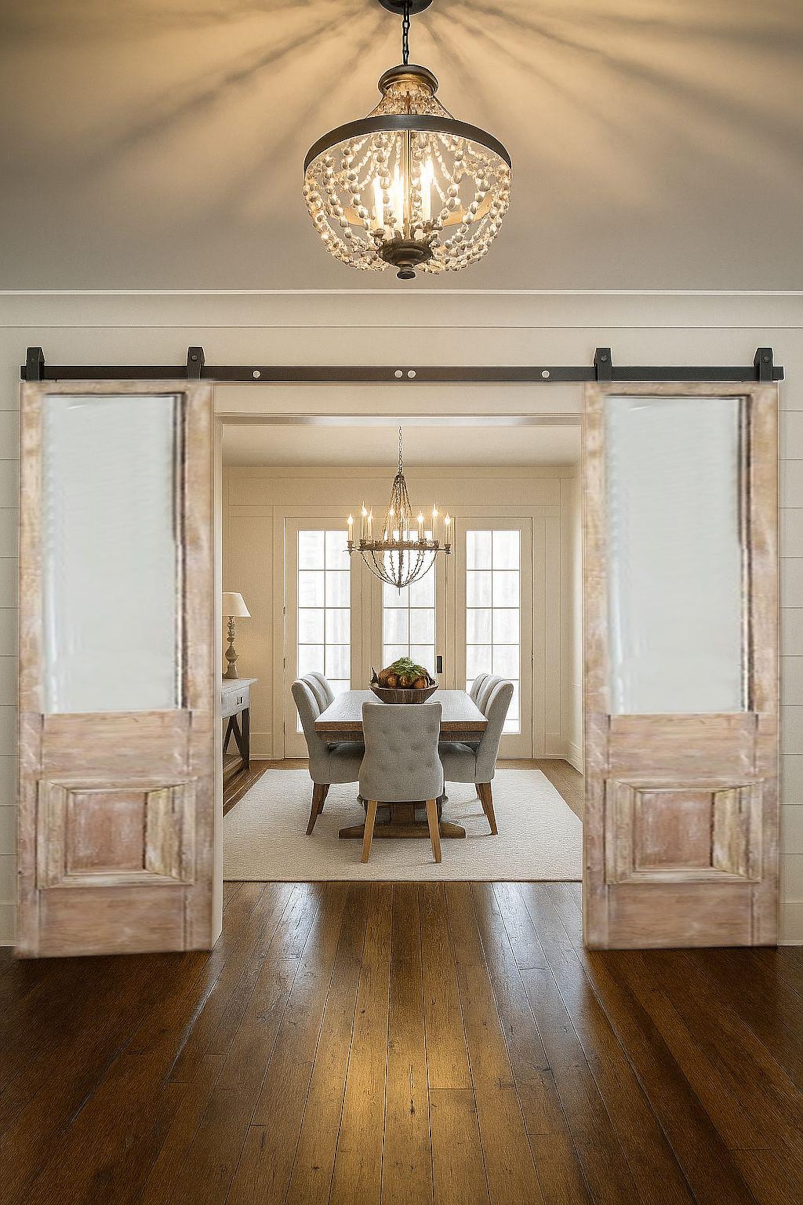 Solid Wood French Doors, Rustic Farmhouse Glass Panel, Custom Size - Etsy