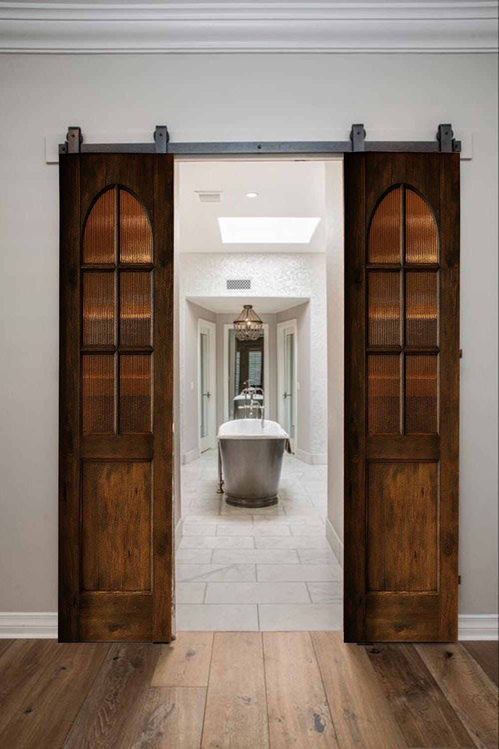 Handcrafted Arched Glass Wood Door: Rustic Farmhouse Style - Etsy