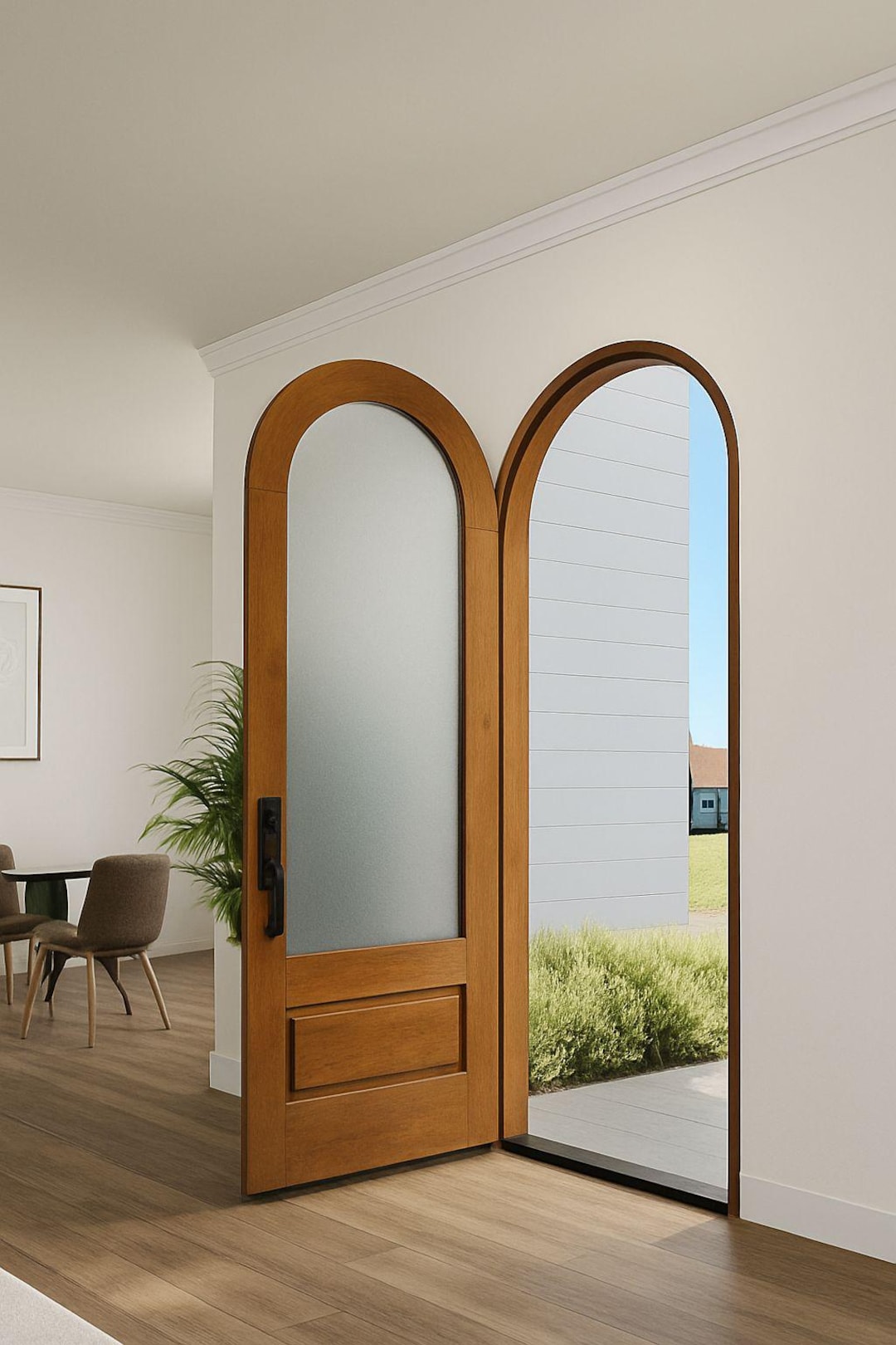 Contemporary Arched Solid Wood Door, Frosted Glass, Custom Size - Etsy