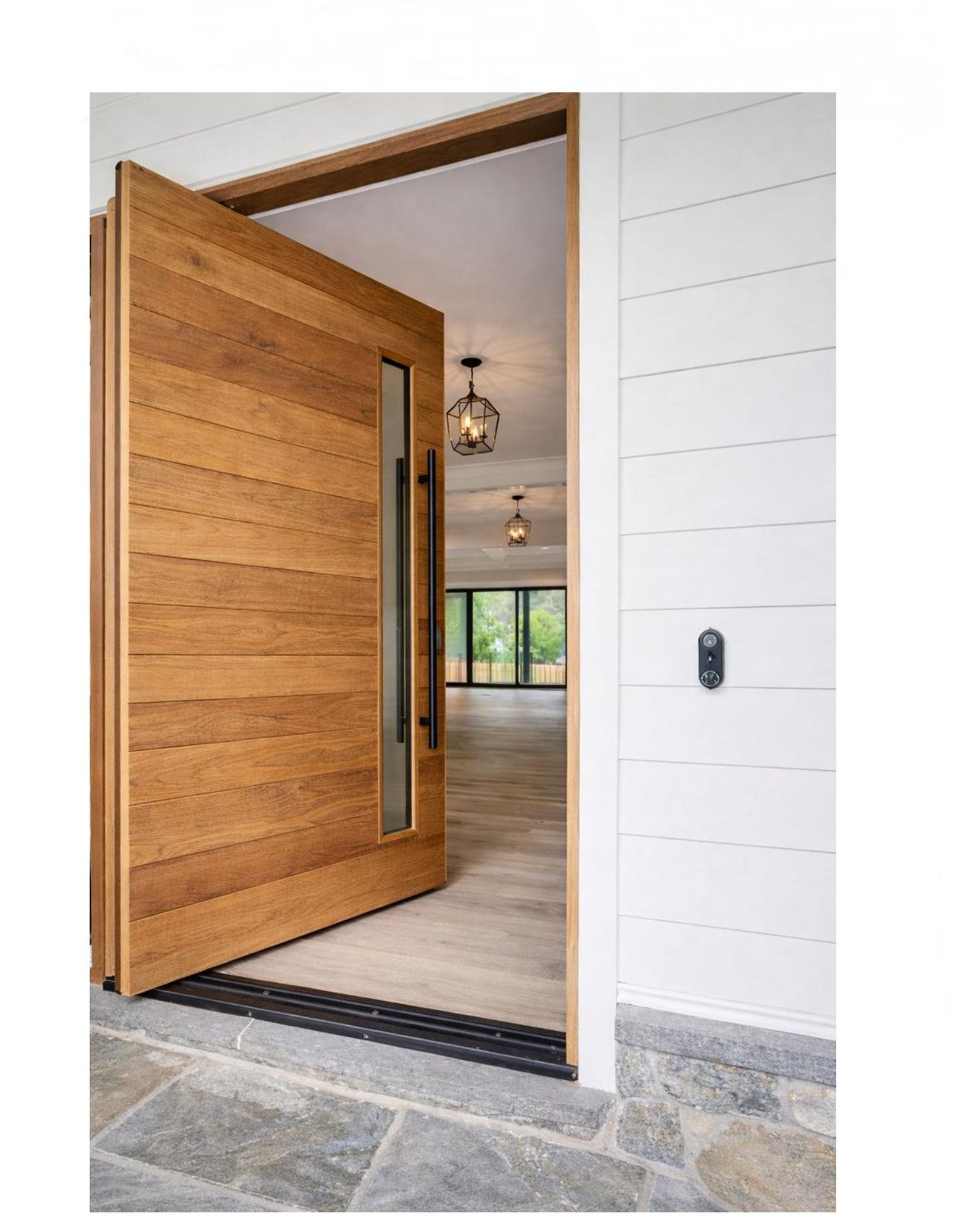 Handcrafted Solid Wood Exterior Door: Modern Vertical Glass Panel - Etsy