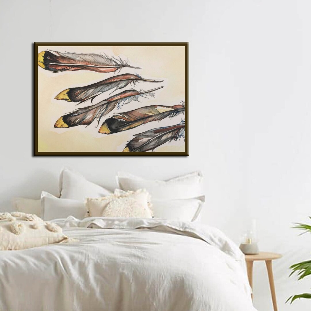 Feather Wall Art Bohemian Print Native American Feather Decor Urban ...