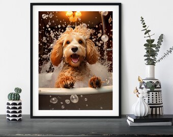 Cockapoo in the Bath Funny Dog Picture, Bathroom Wall Art, Wall Poster ...