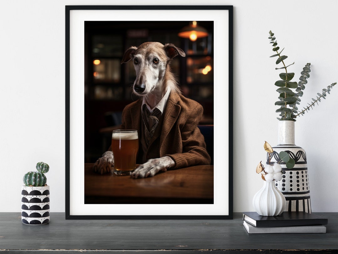 Lurcher Dog in the Pub, Funny Dressed Dogs in the Boozer, Interior Gift ...