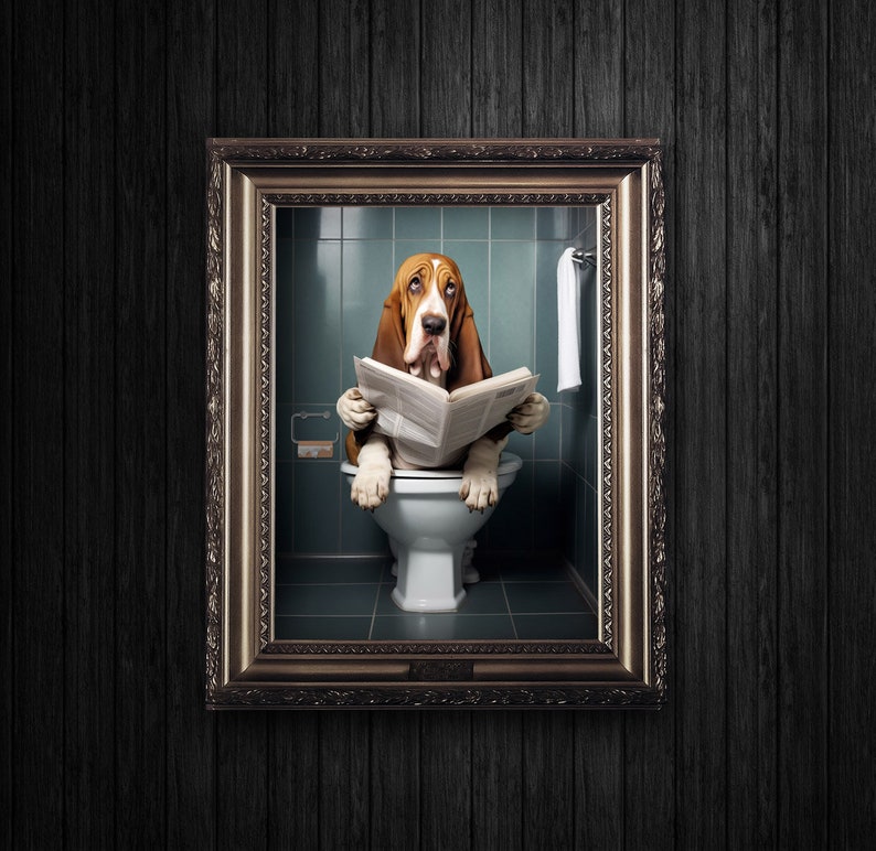 Basset Hound on the Toilet, Funny Toilet Humor Dog Print - Etsy