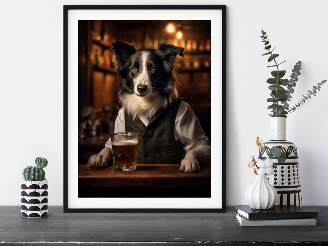 Border Collie Dog in the Pub Funny Wall Art - Etsy