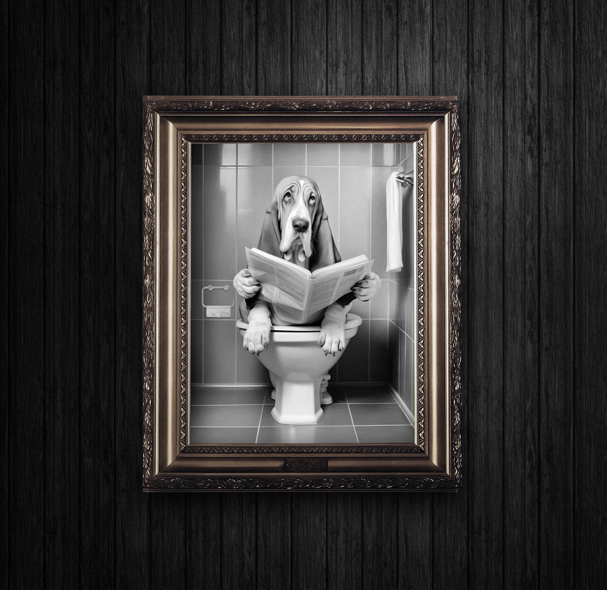 Basset Hound on the Toilet, Funny Toilet Humor Dog Print - Etsy
