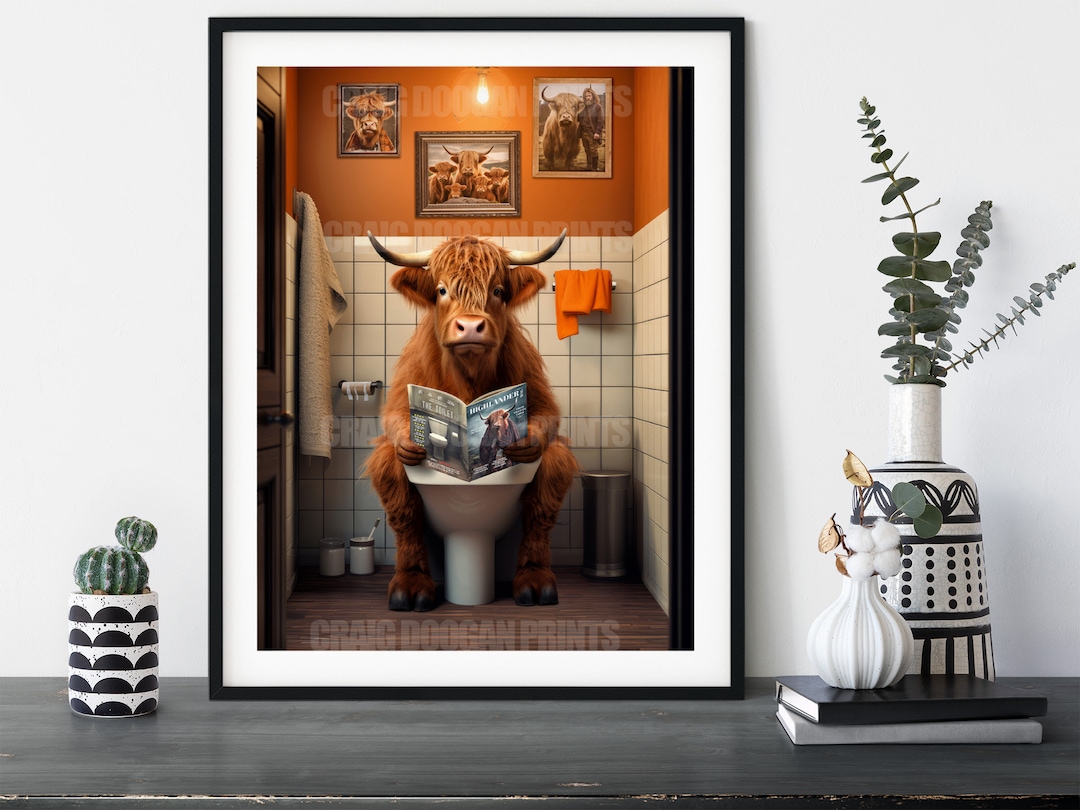 Highland Cow on the Toilet, Funny Hairy Coo Bathroom Wall Art - Etsy UK