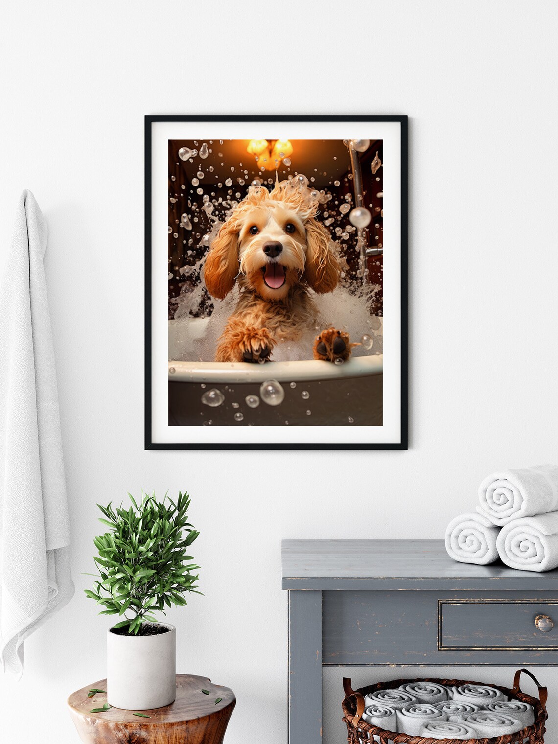 Cockapoo in the Bath Tub Print at Home Download Funny Dog Bathroom Wall ...