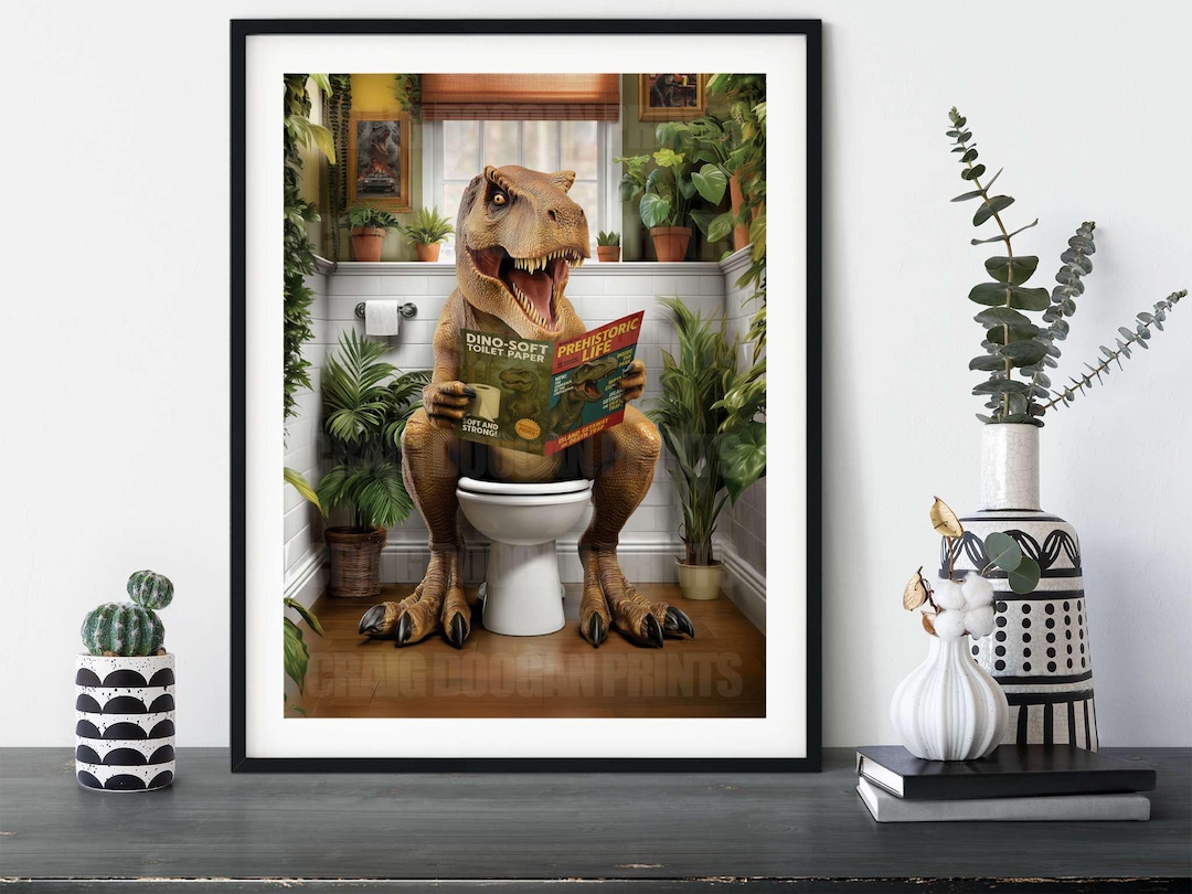 T-rex Toilet Art Print: Dinosaur Bathroom Wall Art - Etsy