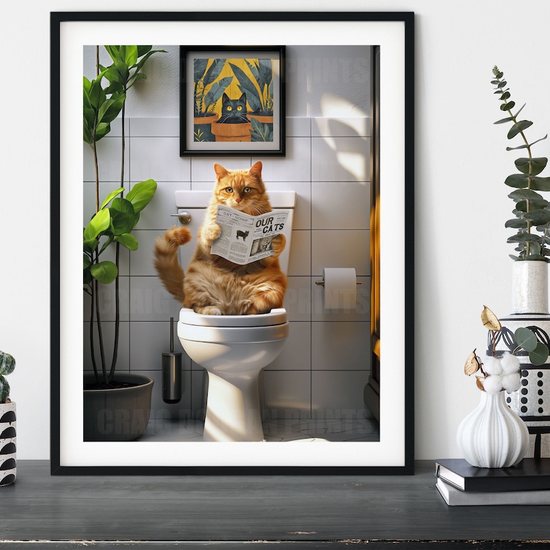 Bathroom Ginger Cat Art - Etsy UK