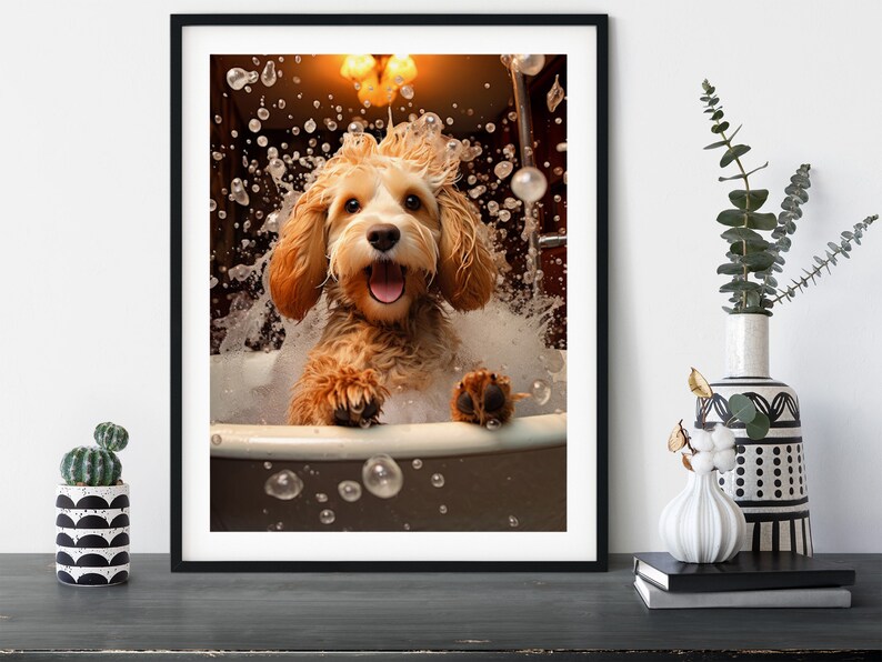 Cockapoo in the Bath Tub Print at Home Download Funny Dog Bathroom Wall ...
