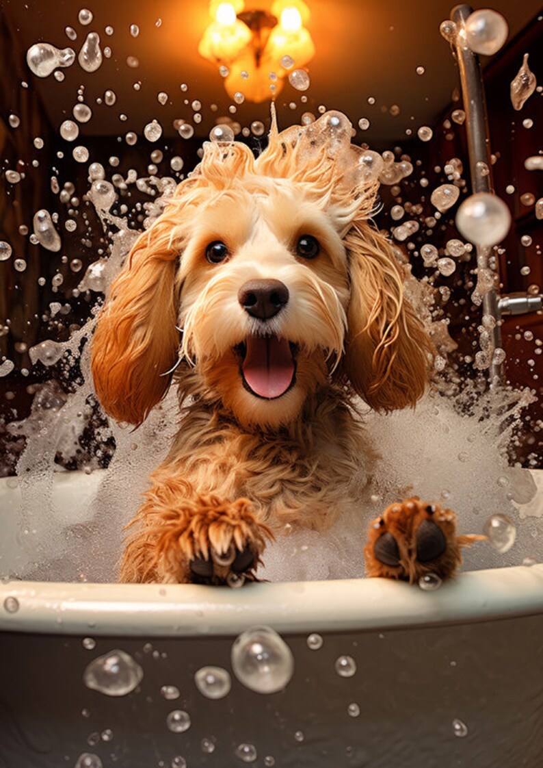 Cockapoo in the Bath Tub Print at Home Download Funny Dog Bathroom Wall ...