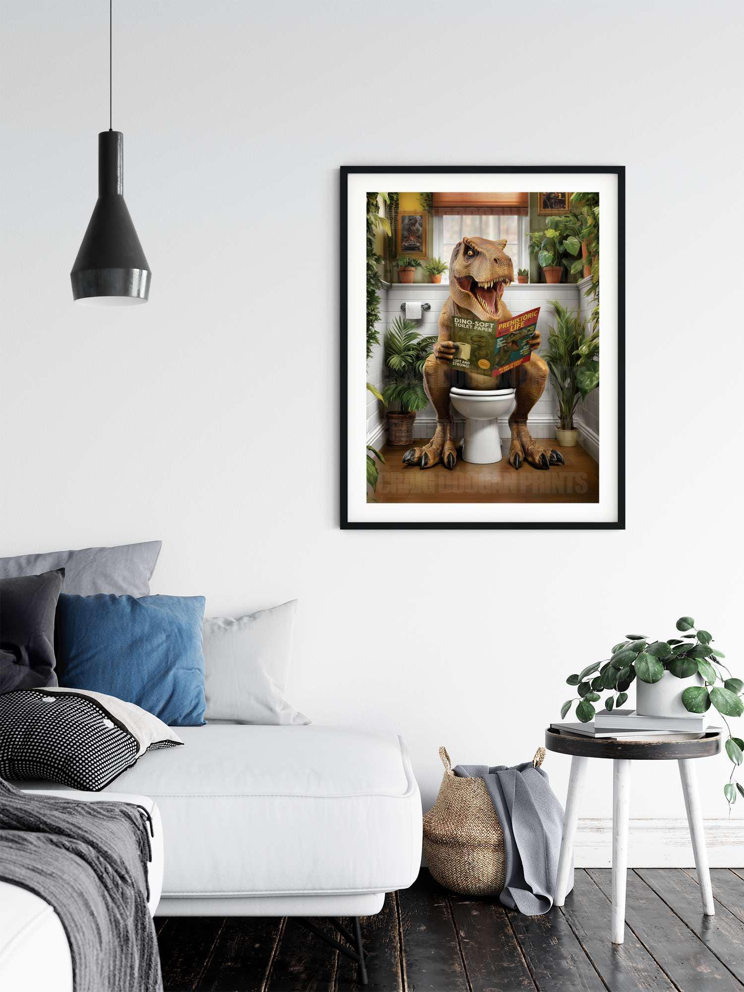 T-rex Toilet Art Print: Dinosaur Bathroom Wall Art - Etsy