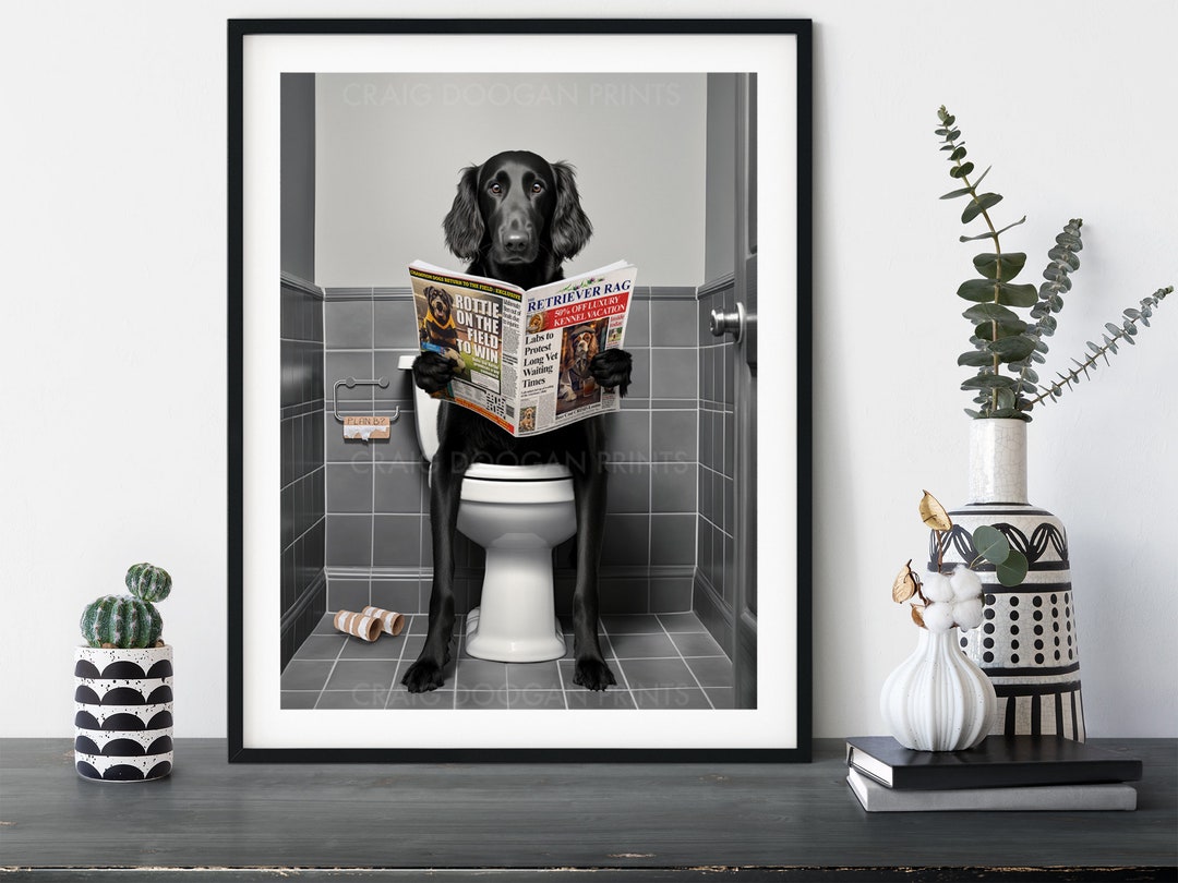 Flat Coated Retriever Bathroom Print - Funny Flattie Dog Lover Gift - Etsy