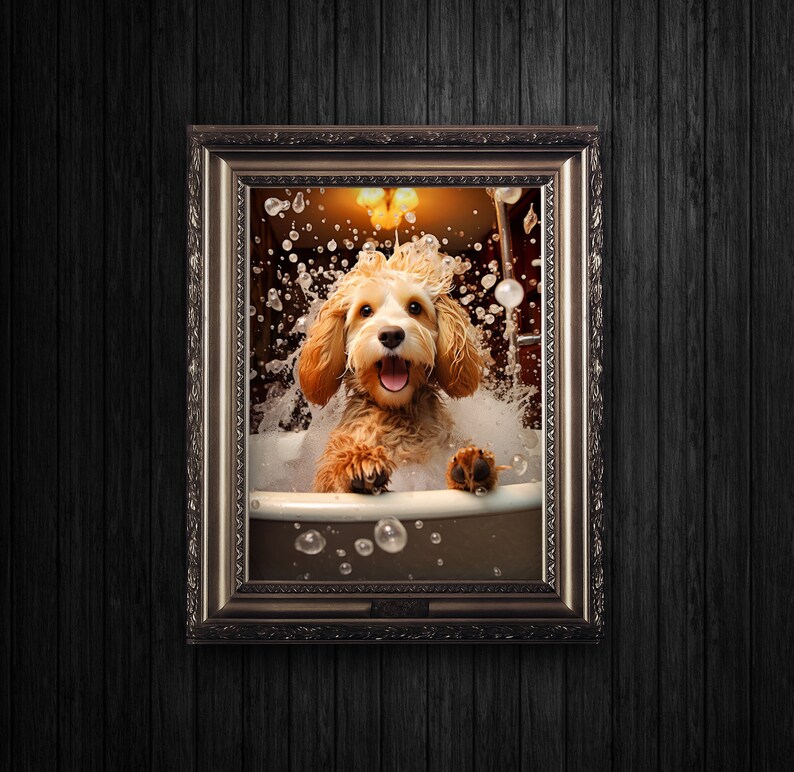 Cockapoo in the Bath Tub Print at Home Download Funny Dog Bathroom Wall ...