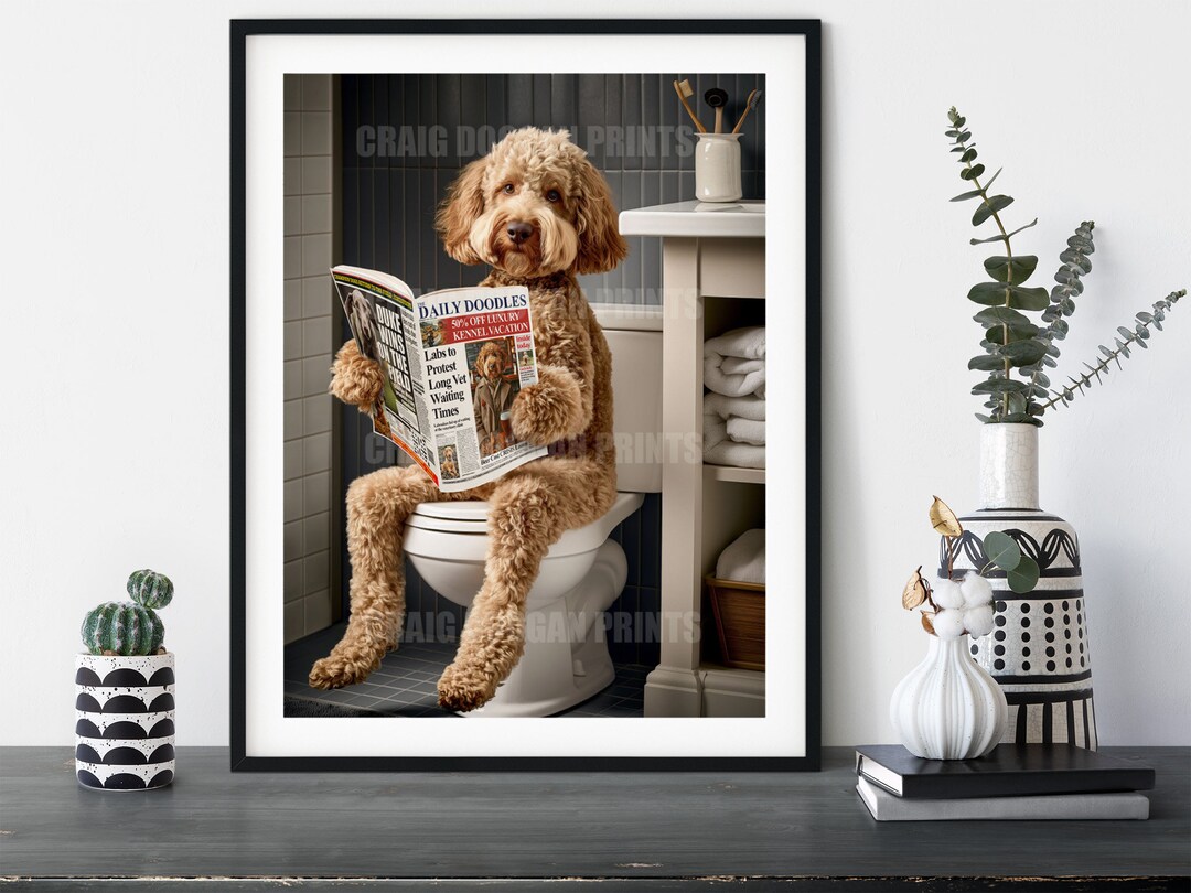 Labradoodle on the Toilet, Funny Bathroom Humour Dog Print - Etsy