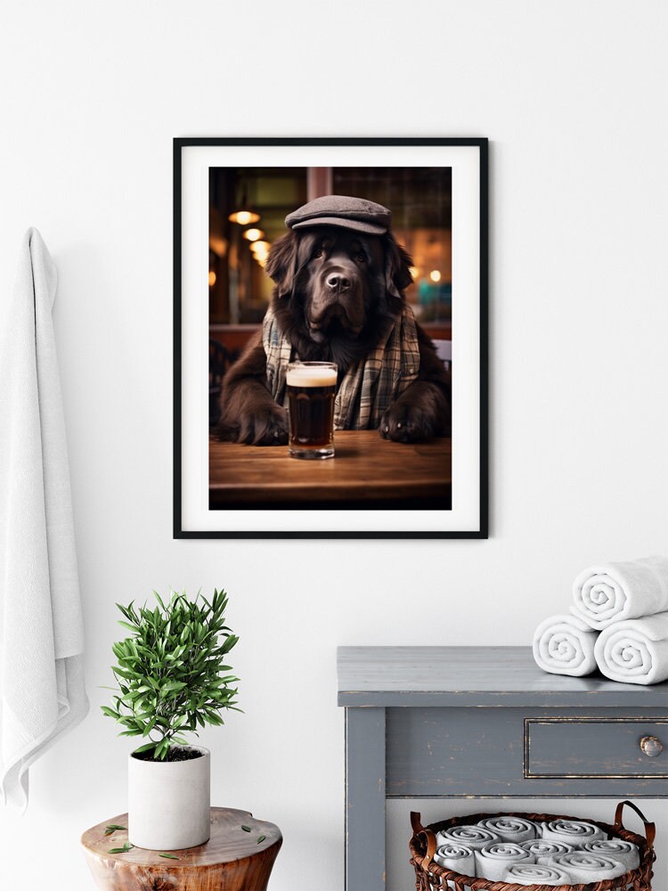 Newfoundland Dog in the Pub, Funny Dressed Dogs in the Boozer, Interior ...