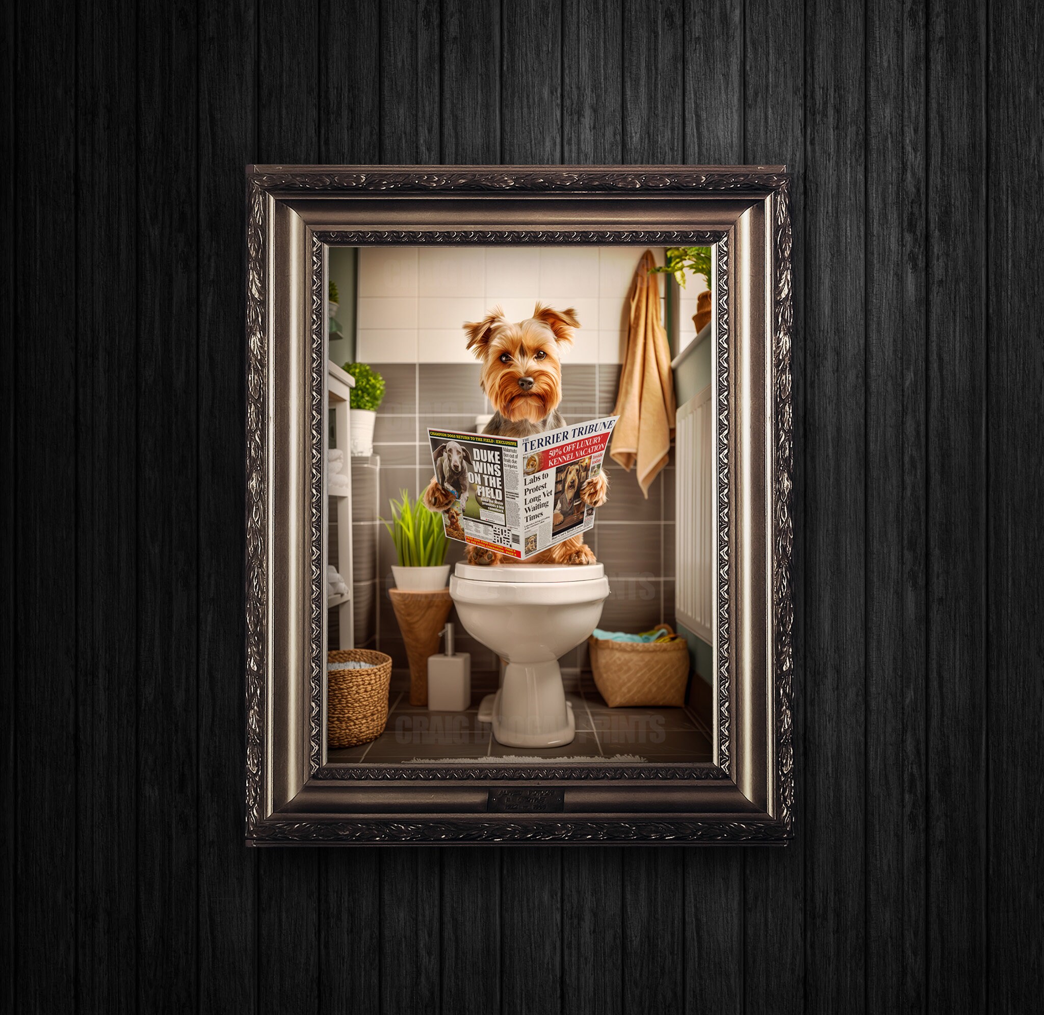 Yorkshire Terrier on the Toilet, Funny Yorkie Dog Reading Newspaper ...
