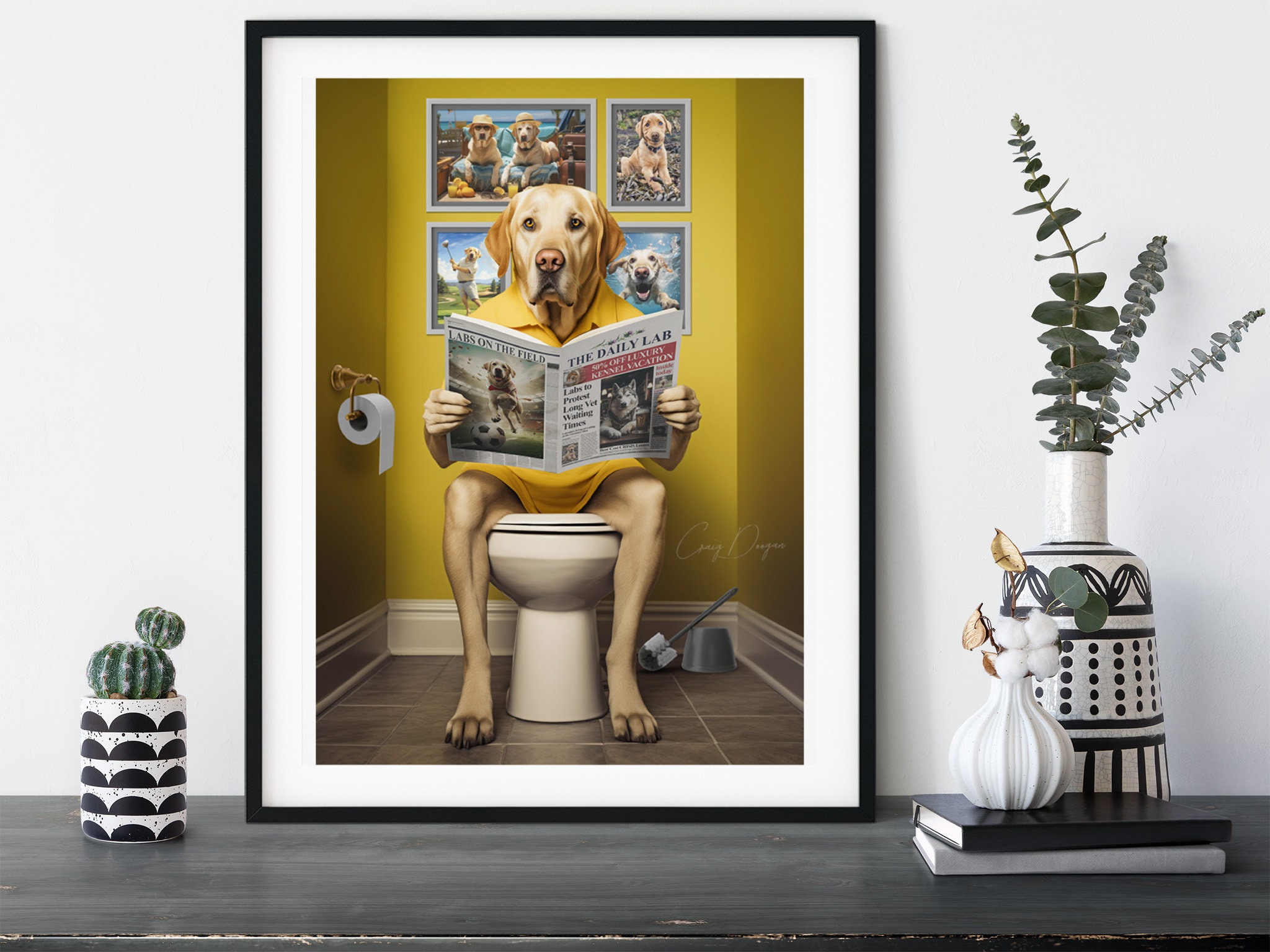 Yellow Labrador Retriever on the Toilet, Funny Lab Toilet Humour Dog ...
