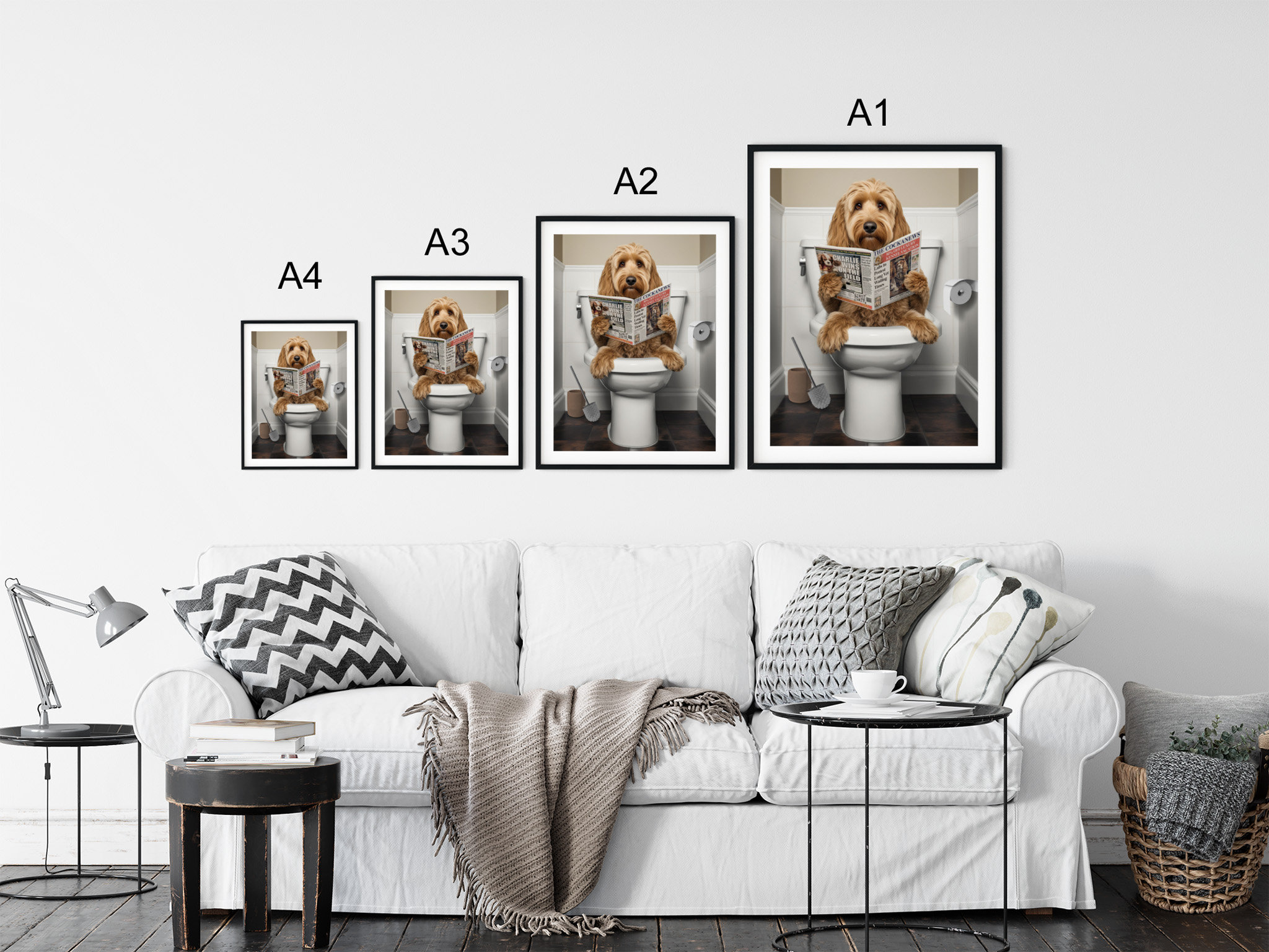 Cockapoo on the Loo, Funny Toilet Humour Dog Reading Newspaper Print ...