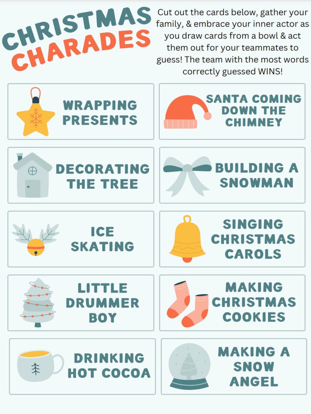 Printable Christmas Charades - Etsy