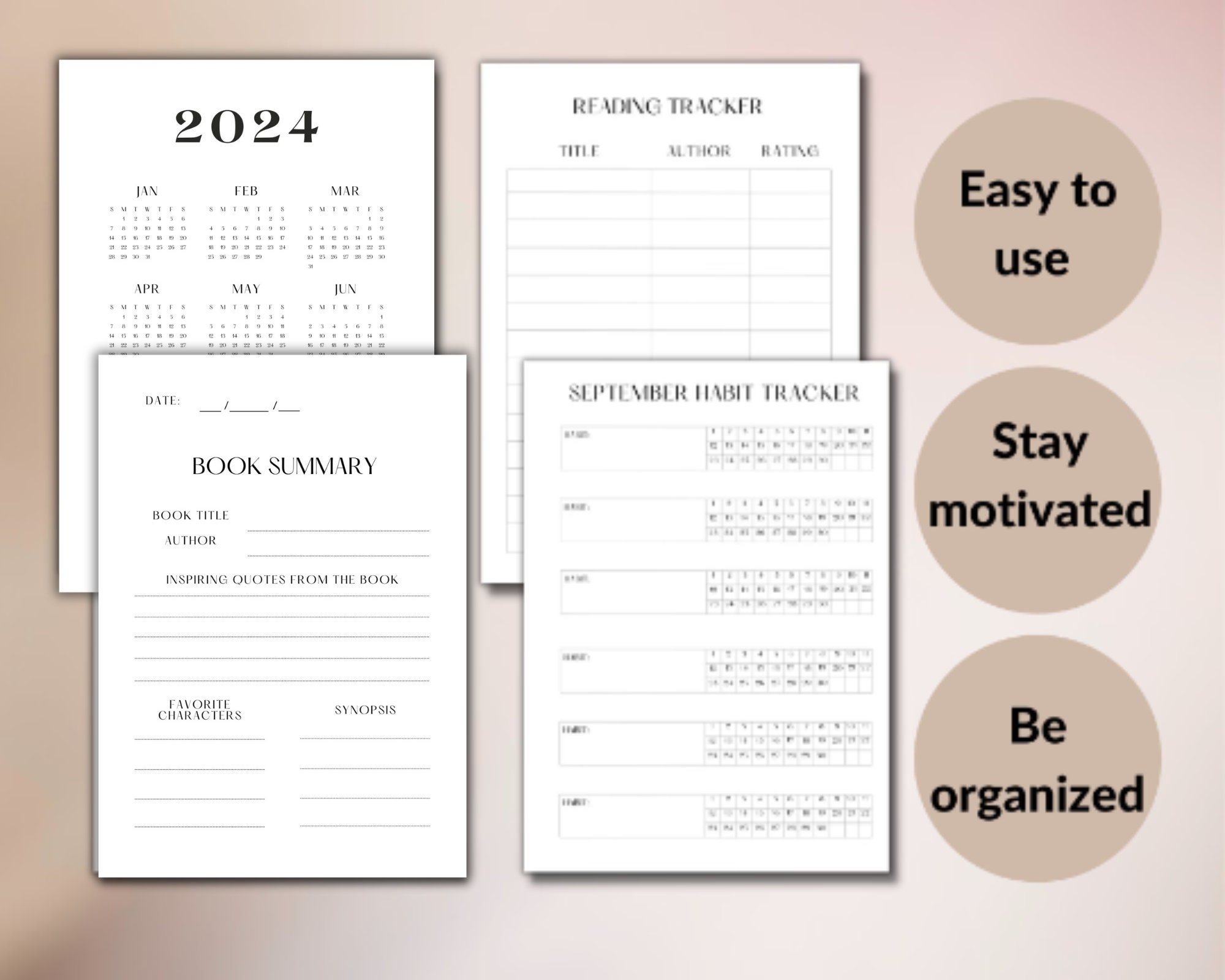 2024 Printable Planner Bundle, Minimalist Year Planner, Budget Tracker ...