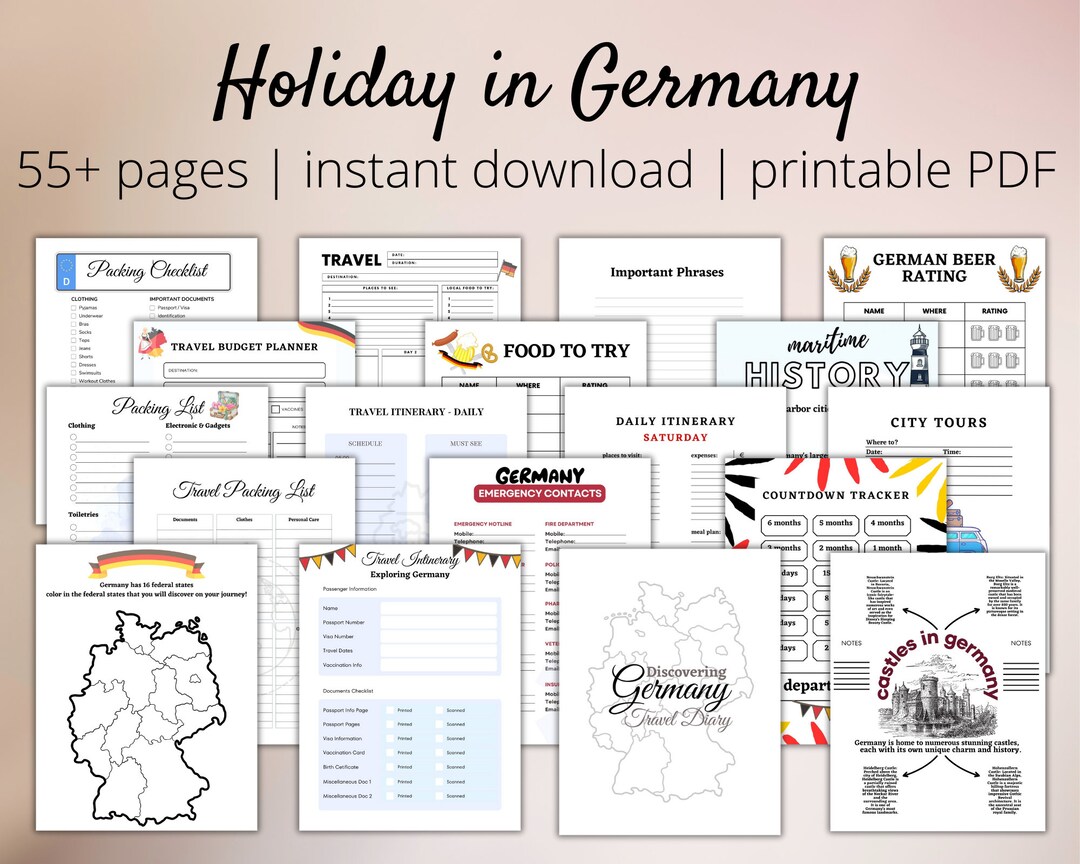 Travel Planner & Journal Printable Bundle, Holiday in Germany Europe ...