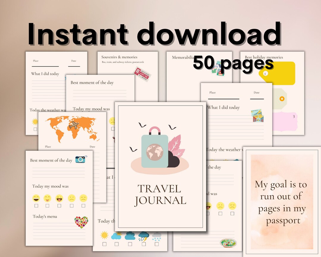 Travel Journal Printable, Travel Diary, Trip Itinerary, Travel Gift ...