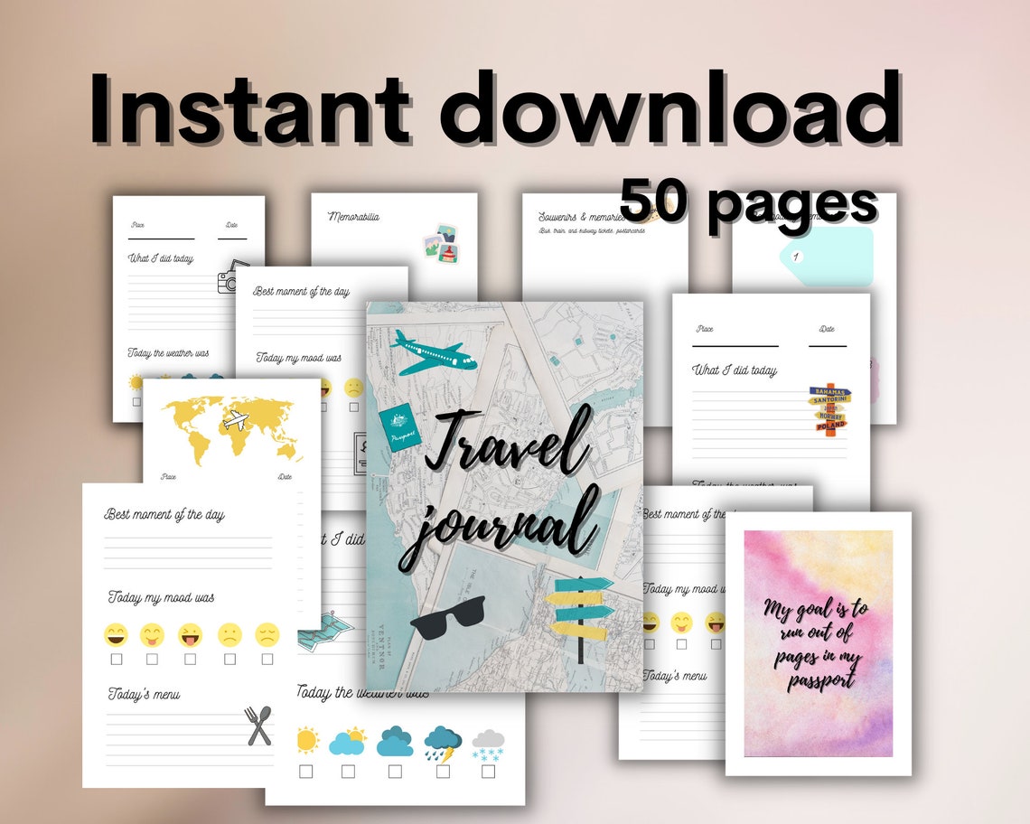 Travel Journal Printable, Travel Diary, Trip Itinerary, Travel Gift ...