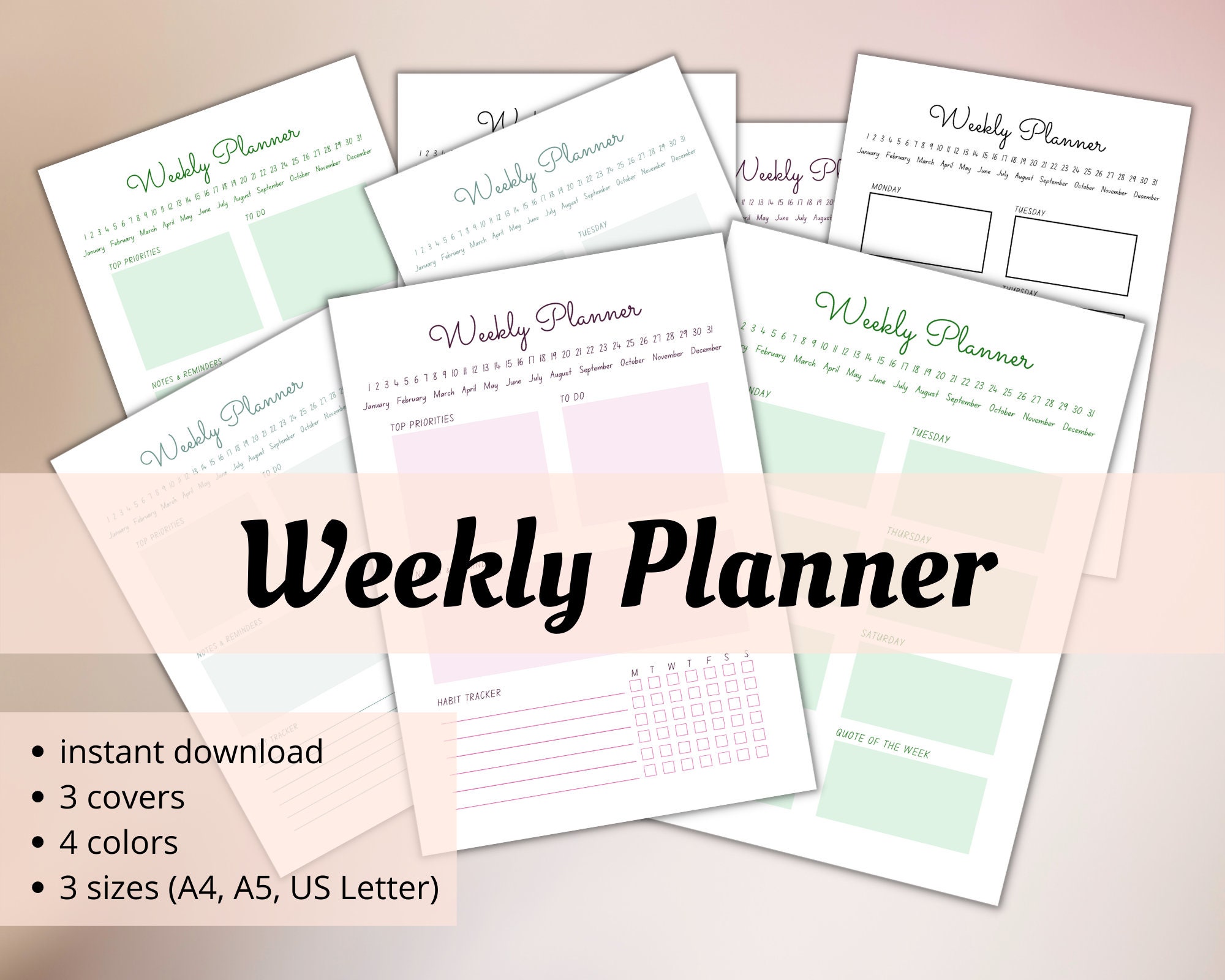 Printable Weekly Planner, Weekly Schedule, Productivity Planner, Weekly ...