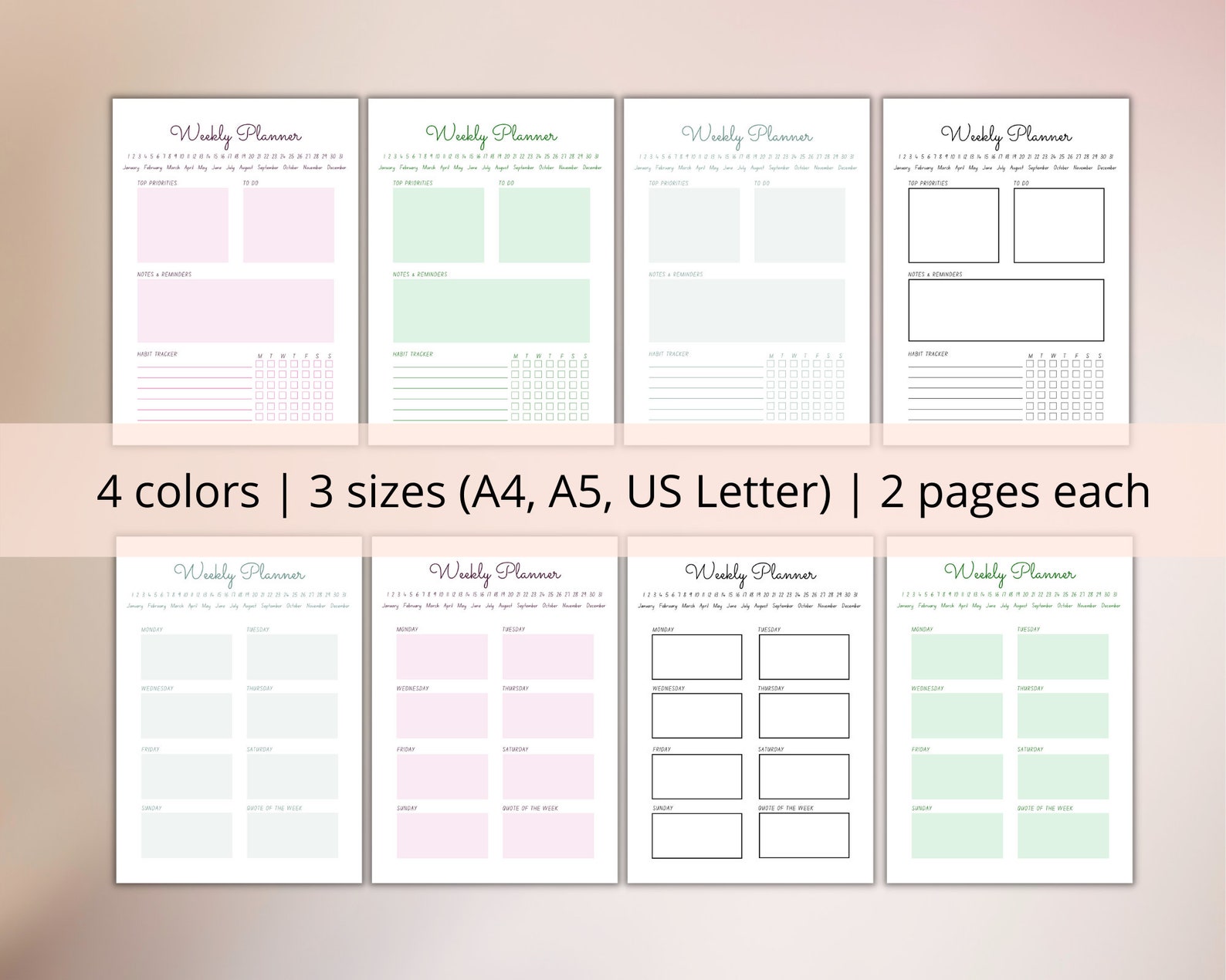 Printable Weekly Planner, Weekly Schedule, Productivity Planner, Weekly ...
