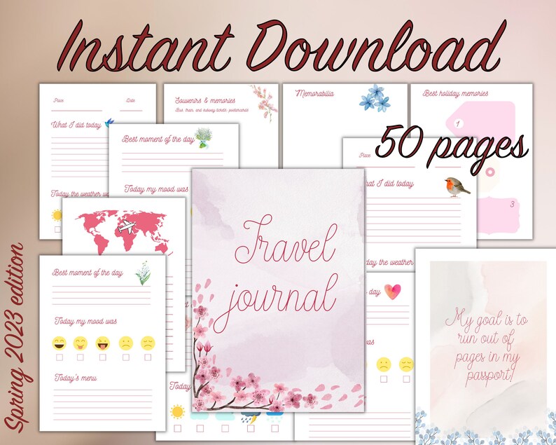 Spring Travel Journal Printable, Travel Diary, Trip Itinerary, Travel ...