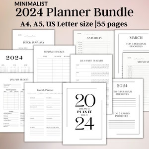 2024 Printable Planner Bundle, Minimalist Year Planner, Budget Tracker ...