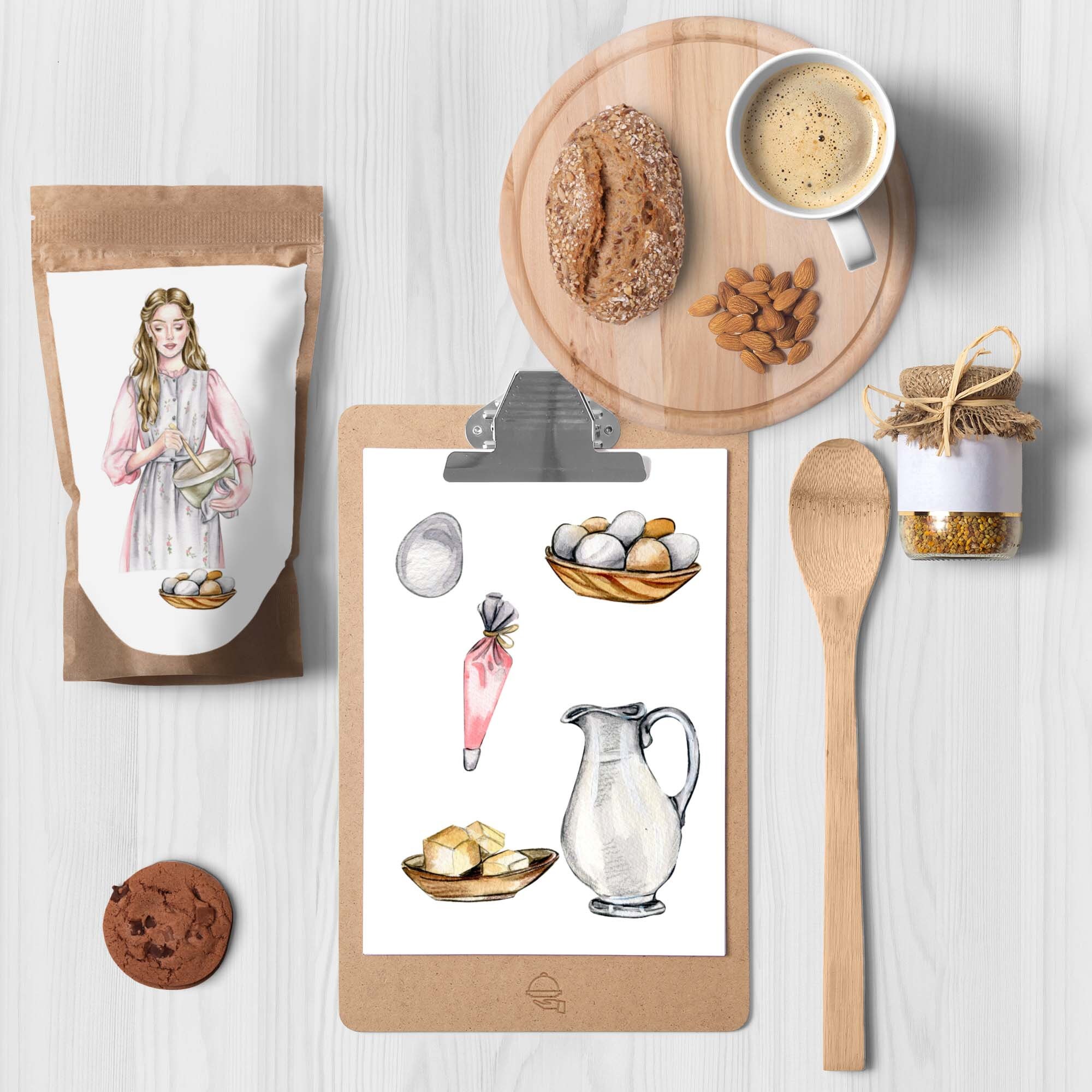 COOKING GIRL CLIPART, Food Clipart, Watercolor Hand Drawn Kitchen ...