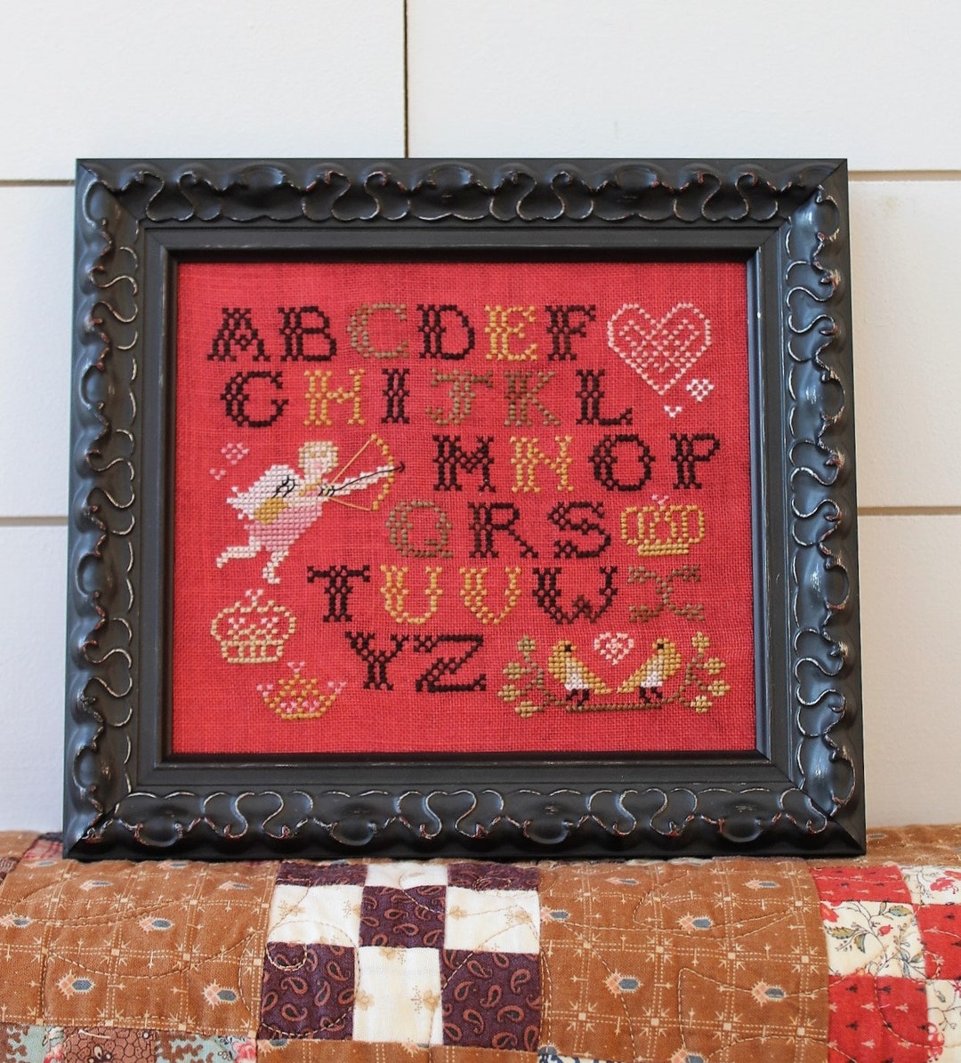 Cupid's Sampler, Valentine's Primitive Cross Stitch Pattern, PDF ...