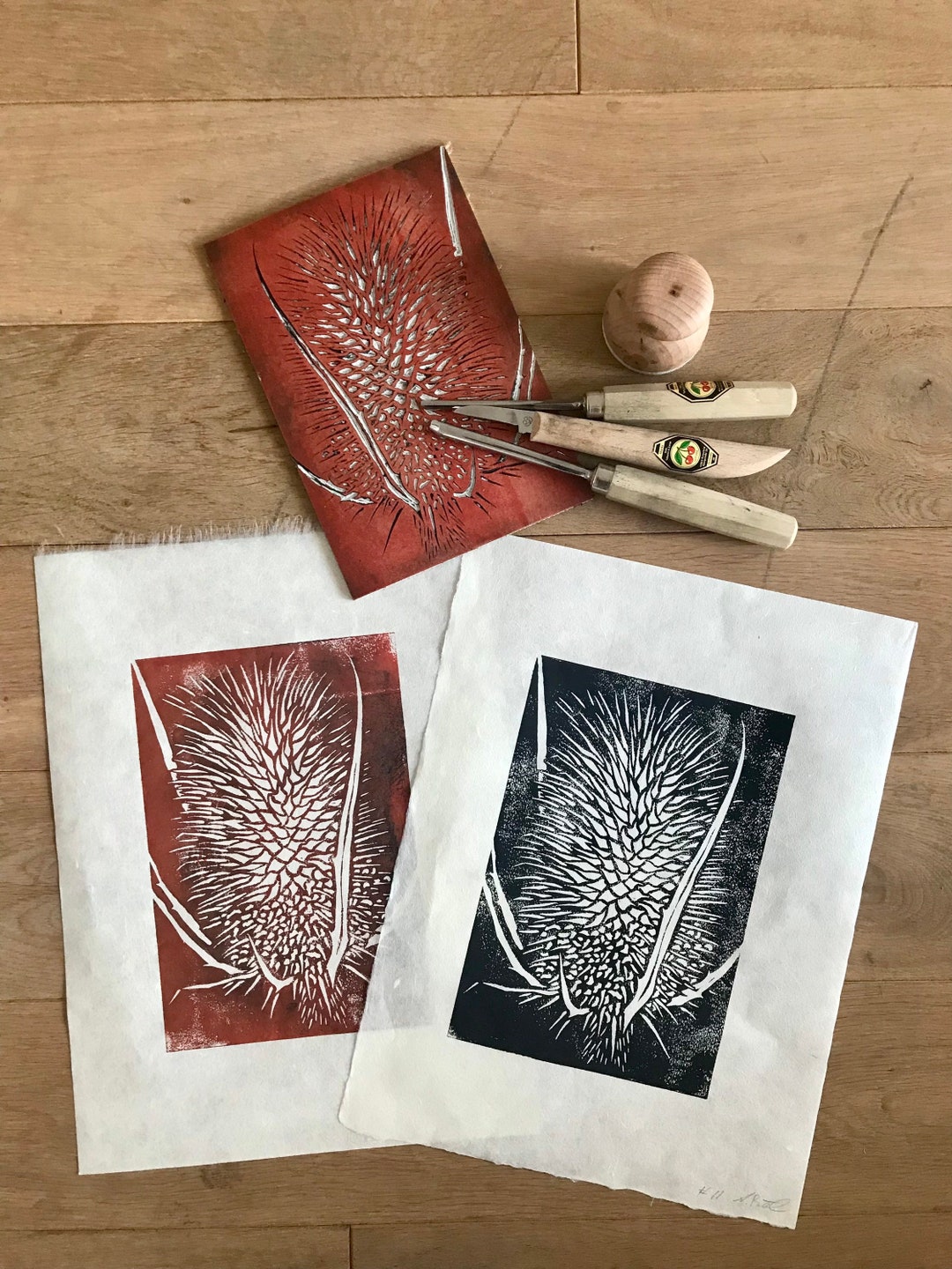 Thistle Linocut - Etsy