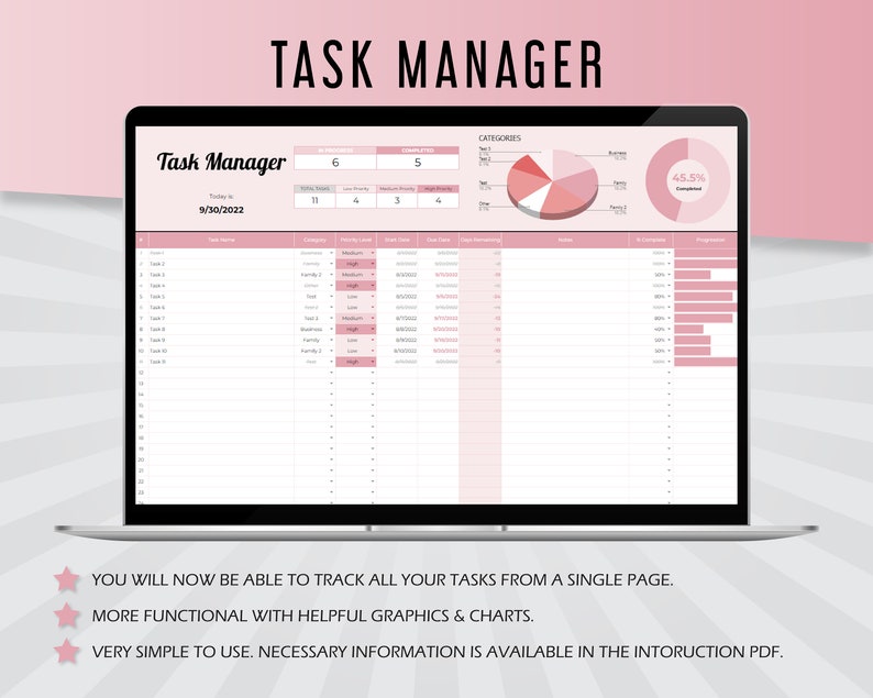 Task Manager, to Do Tracker, Google Sheets, Task Management, to Do ...