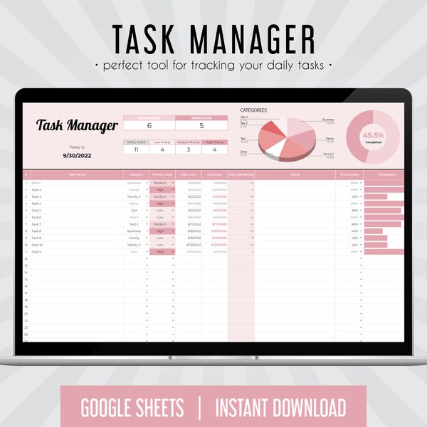Task Management Template Google Sheet - Etsy
