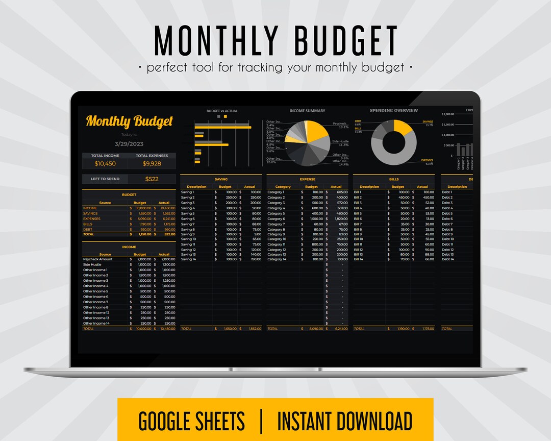 Budget Spreadsheet, Expense Tracker, Financial Planner, Monthly Budget ...