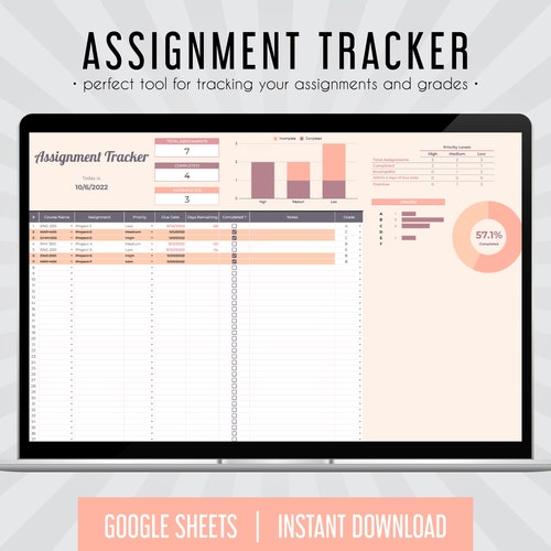 Assignment Tracker Google Sheets Homework Planner - Etsy