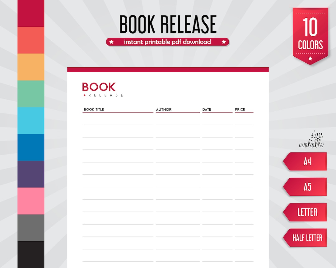 New Book Releases, Reminder Fillable, New Book Tracker, Bookworm ...