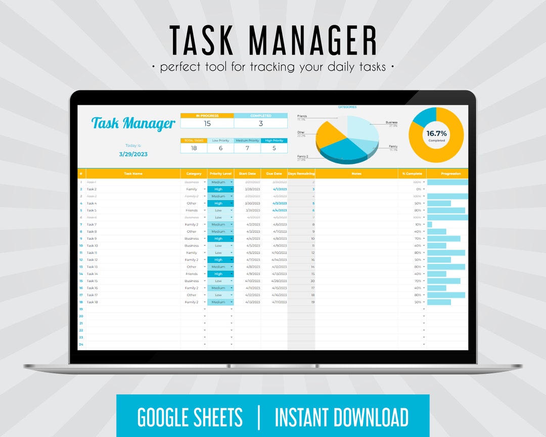 Task Planner Manager Spreadsheet, Spreadsheet Planner, Spreadsheet ...