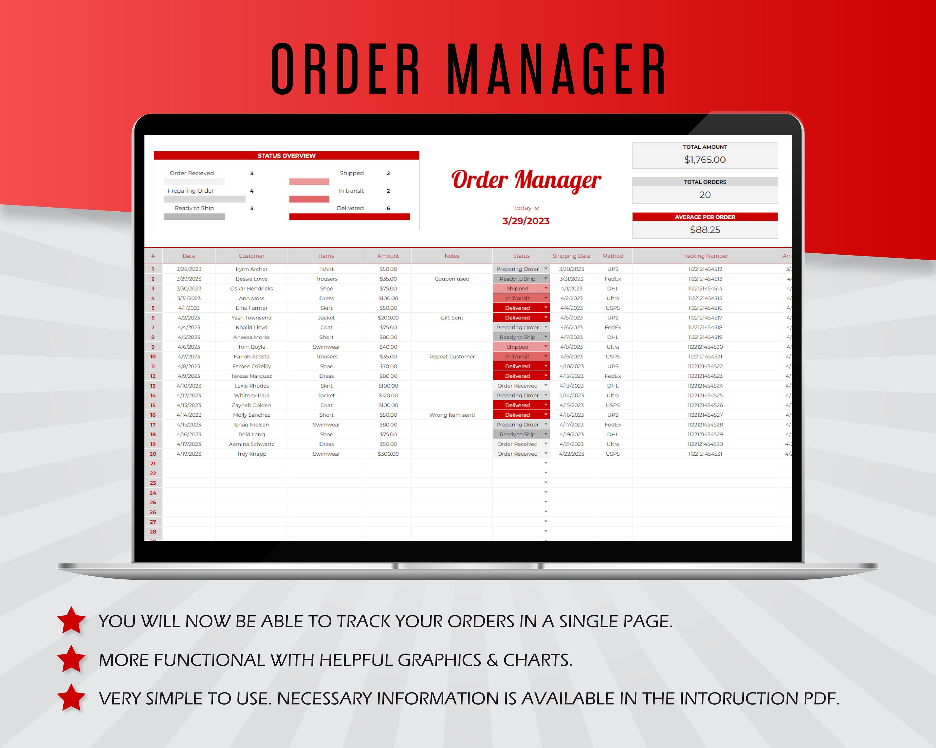 Order Tracker, Order Log, Order Sheet, Small Business, Business ...