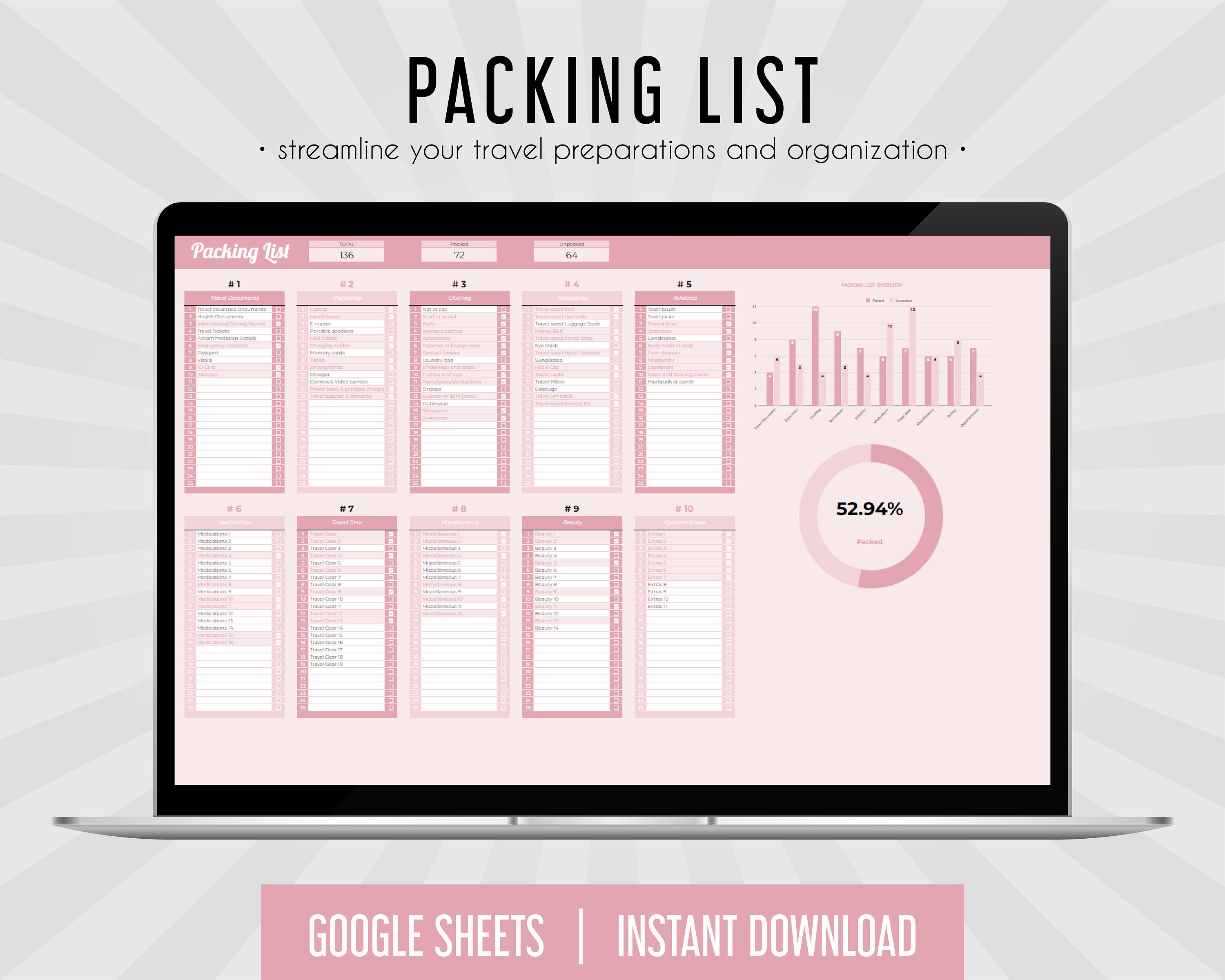 Packing List, Home Inventory, Household Checklist, Moving Planner ...