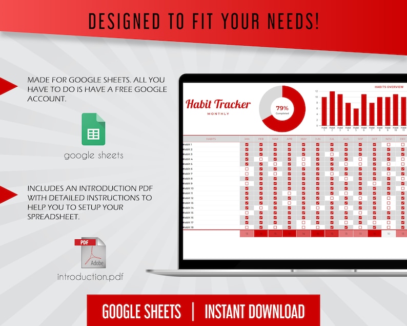 Habit Tracker Adhd Habit Tracker Habit Spreadsheet Habit - Etsy
