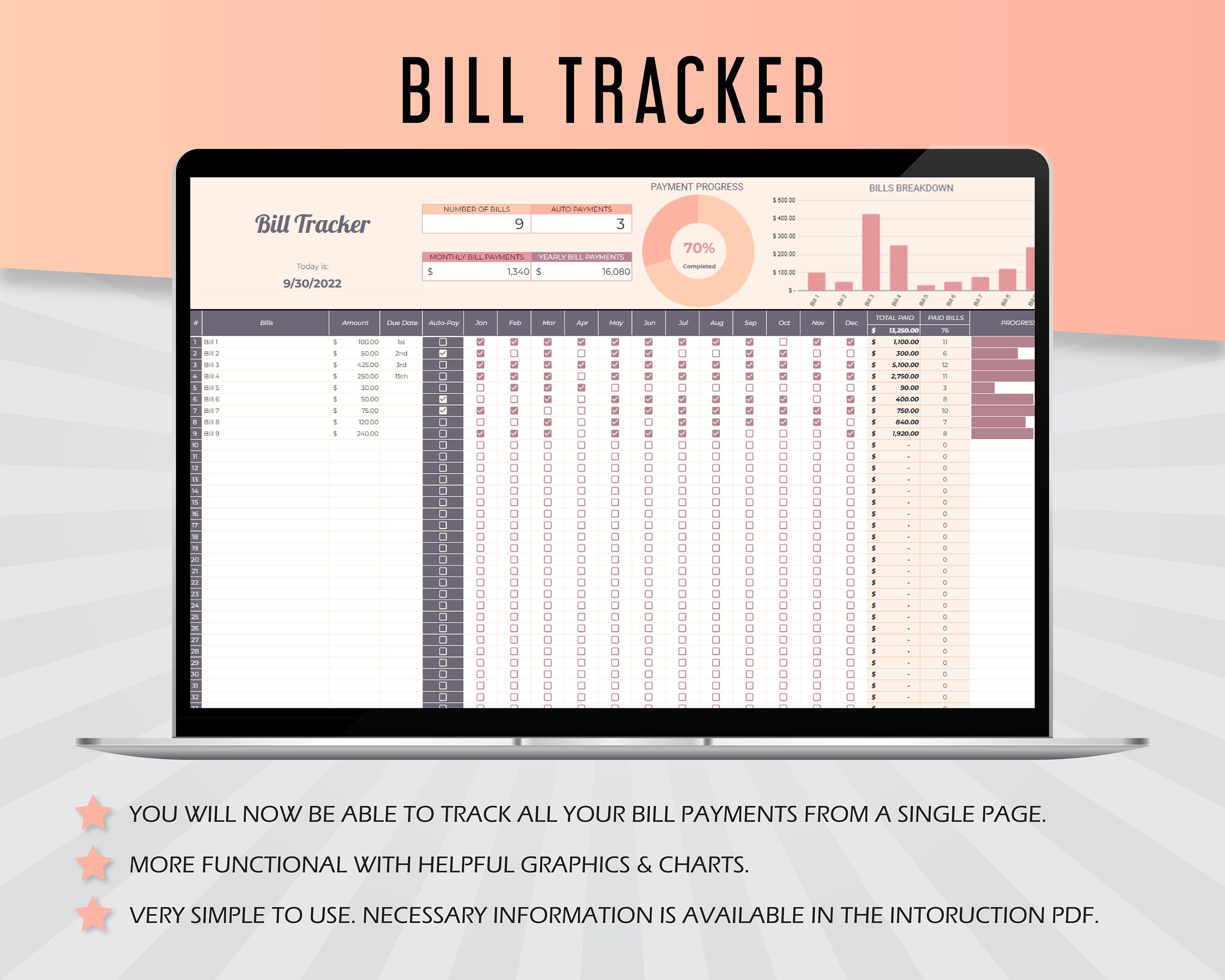 Bill Tracker, Bill Payment Tracker, Payment Calendar, Bill Calendar ...