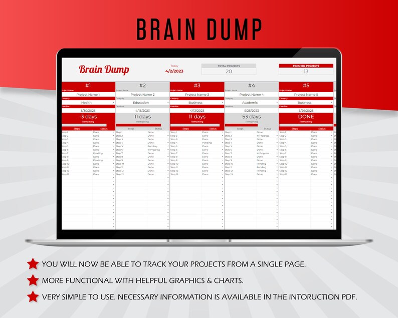 Brain Dump, Brain Dump Sheet, to Do List Excel, Adhd Brain Dump, Adhd ...